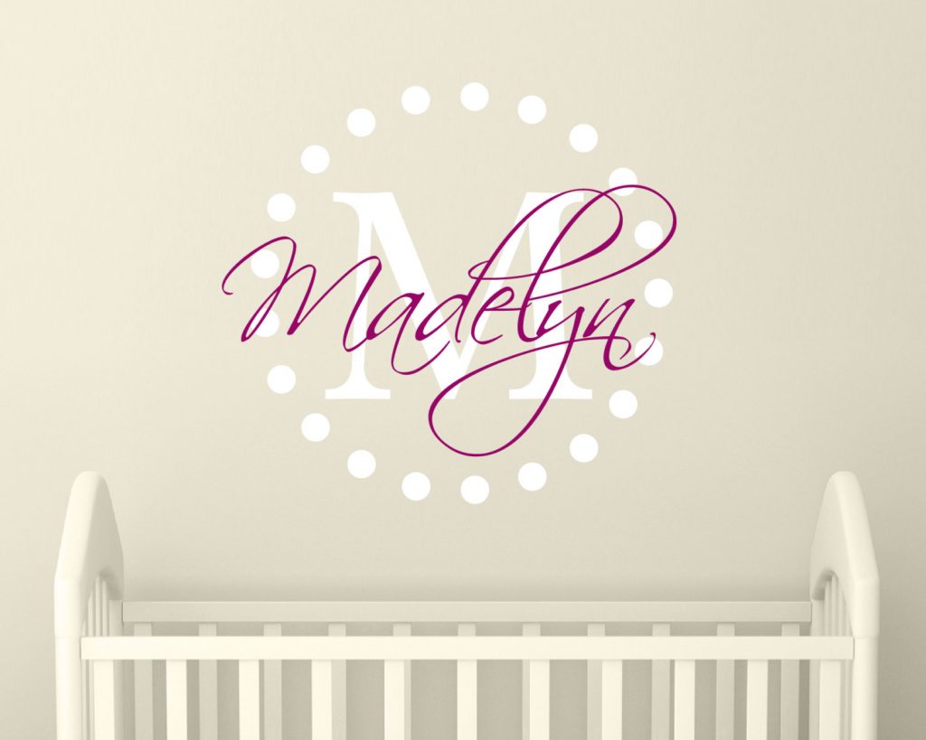 Monogram Girls Name Wall Sticker- Baby Girl Nursery Wall Sticker ...