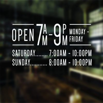 Opening Hours Times + Shop Name Window, Wall Sign Vinyl Decal Transfer ...
