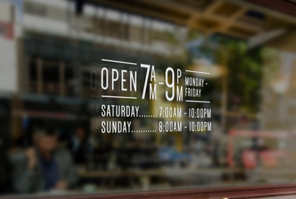Opening Hours Times + Shop Name Window, Wall Sign Vinyl Decal Transfer ...