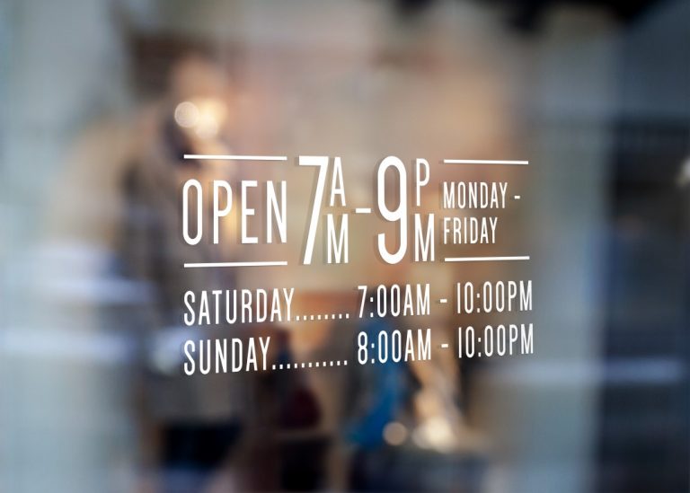 Opening Hours Times + Shop Name Window, Wall Sign Vinyl Decal Transfer ...