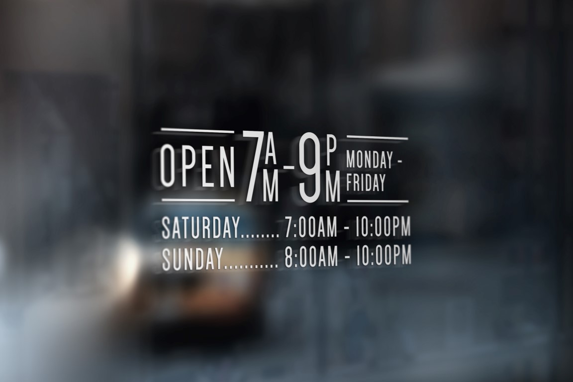 Opening Hours Times Shop Name Window Wall Sign Vinyl Decal Transfer