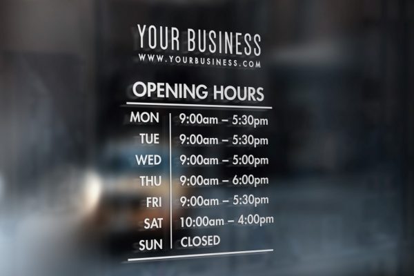 Hours Of Business Open / Closed Shop Window Opening Hours Sign - Urban ...