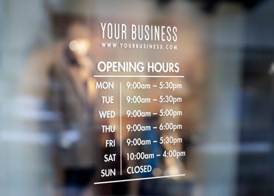 Hours Of Business Open / Closed Shop Window Opening Hours Sign - Urban ...