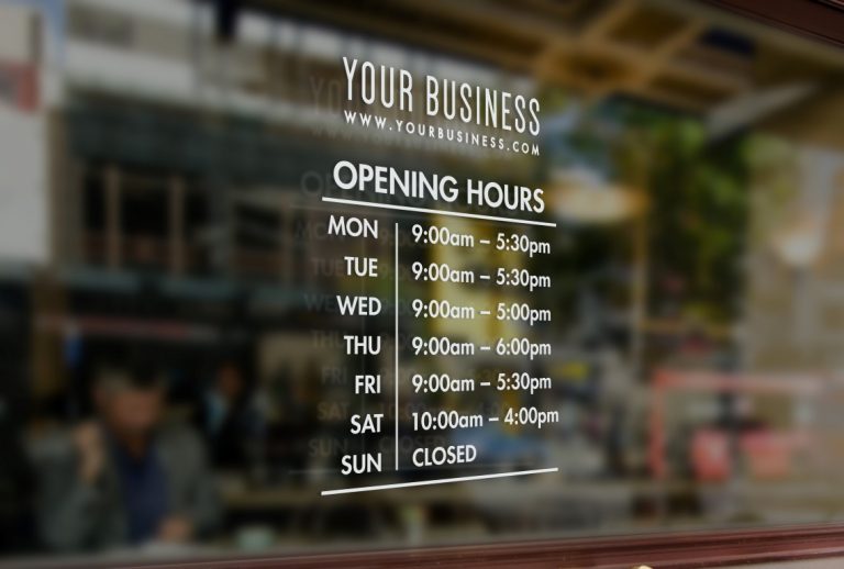 Hours Of Business Open / Closed Shop Window Opening Hours Sign - Urban ...