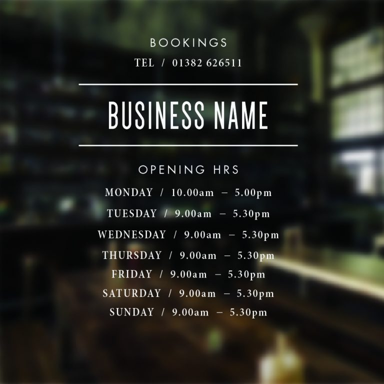 Opening Times Sticker Personalised Opening Hours Sign for Window Door ...