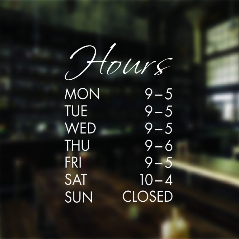 Opening Hours Times Shop Custom Vinyl Sign Sticker - Coffee Bar, Hair ...