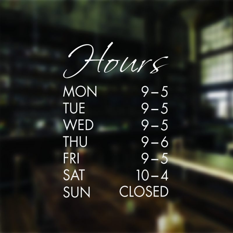 Opening Hours Times Shop Internal Window Wall Decal Sign Sticker ...