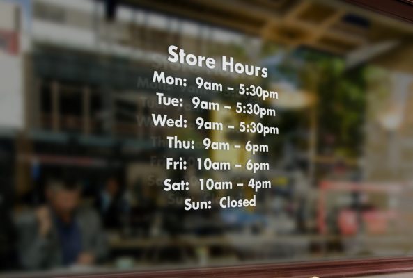 Opening Hours Times Shop Custom Vinyl Sign Sticker - Coffee Bar, Hair ...