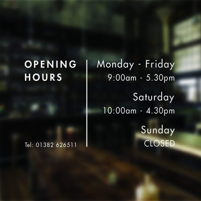 Opening Hours Times Shop Custom Vinyl Sign Sticker - Coffee Bar, Hair ...