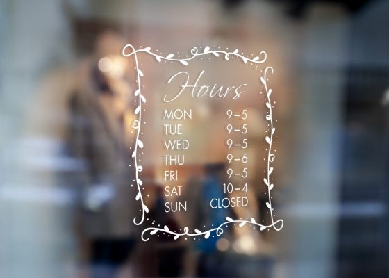 Floral Decorative Opening Hours Sign - Urban Artwork