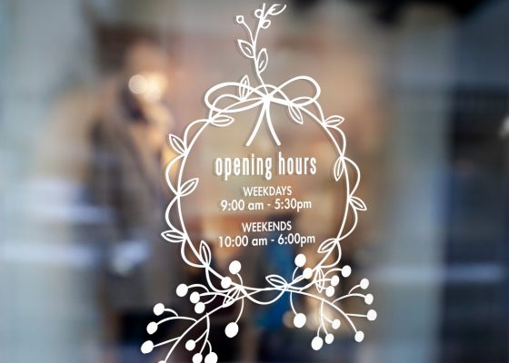 Floral Decorative Opening Hours Sign Sticker - Urban Artwork