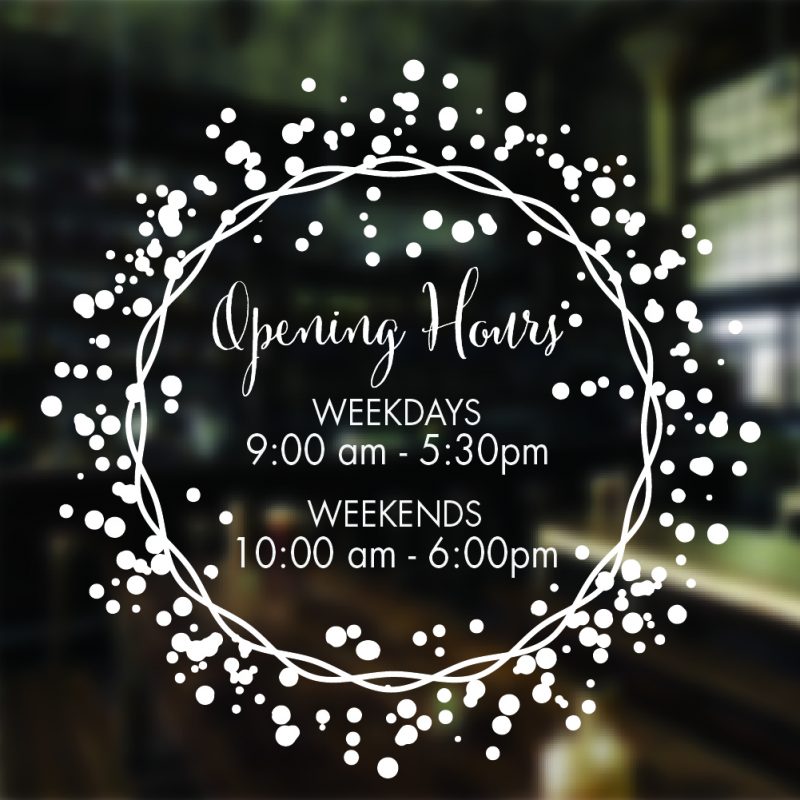 Floral Decorative Opening Hours Window Sticker - Urban Artwork