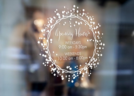 Floral Decorative Opening Hours Window Sticker - Urban Artwork