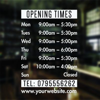 Opening Times Sticker Personalised Opening Hours Sign for Window Door ...