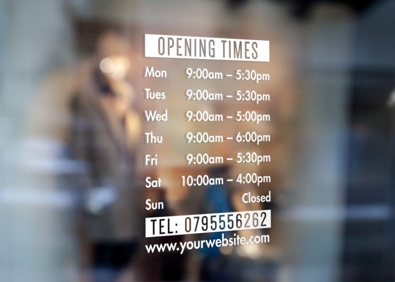 Opening Times Sticker Personalised Opening Hours Sign for Window Door ...