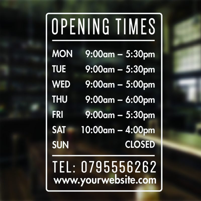 Open Business Hours Sign Personalised Open Business Hours Sign for ...