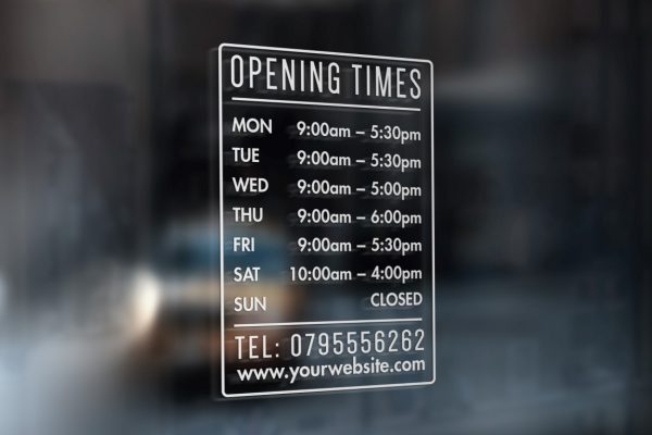 Opening Hours Times Shop Custom Vinyl Sign Sticker for Window Door or ...