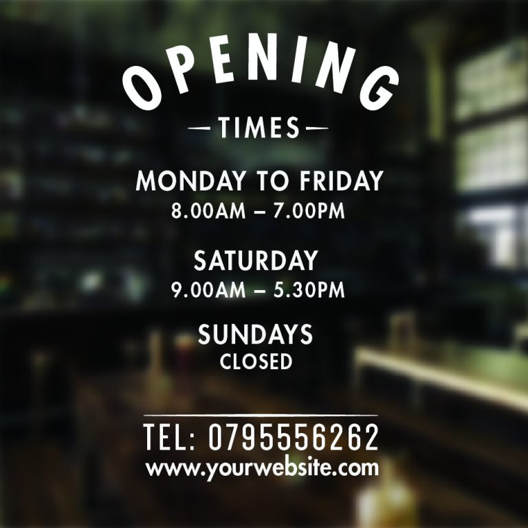 Opening Hours Times Shop Custom Vinyl Sign Sticker for Window Door or ...