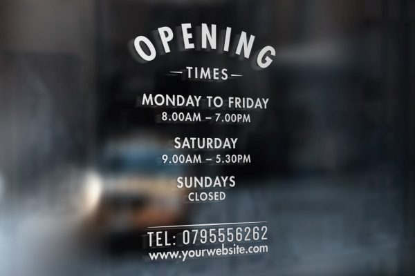 Shop Opening Times Window Sticker - Urban Artwork