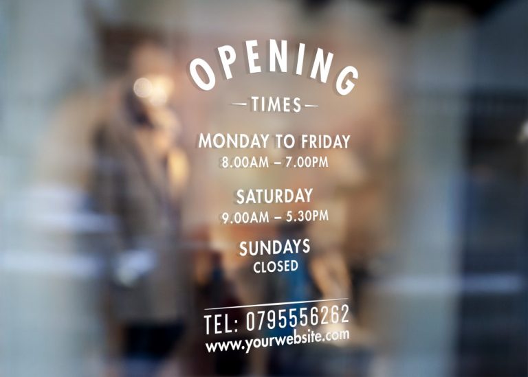 Shop Opening Times Window Sticker - Urban Artwork