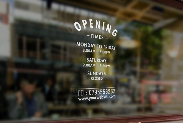Shop Opening Times Window Sticker - Urban Artwork