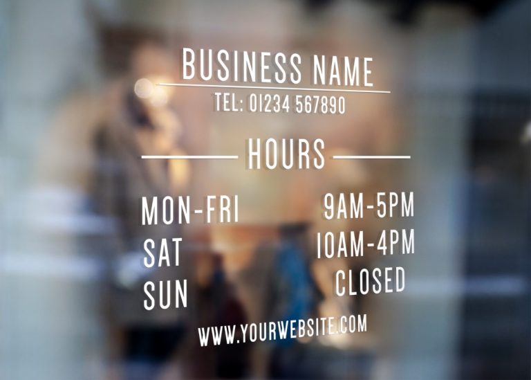 Business Hours Sign - window sticker decal - Hours of Operation Sign 36