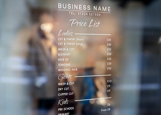 Price List Sign Sticker for Windows and Walls - Urban Artwork