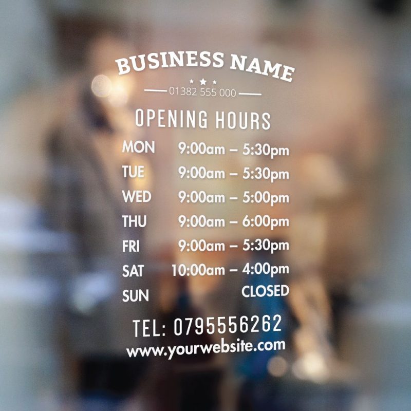 Business Hours Sign - Business Name and Hours of Operation Sign 125