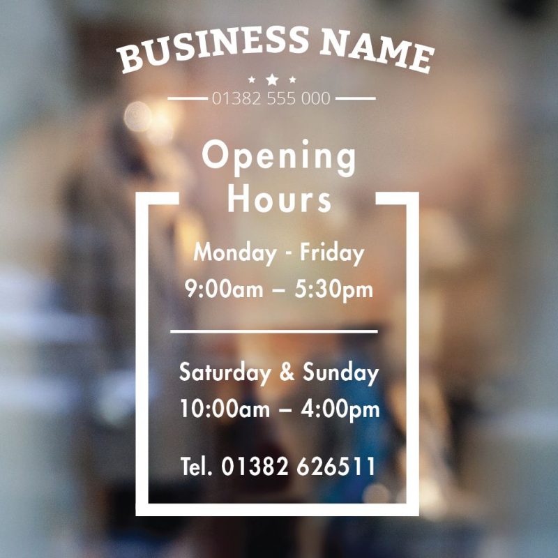 Business Hours Sign - Business Name and Hours of Operation Sign 165