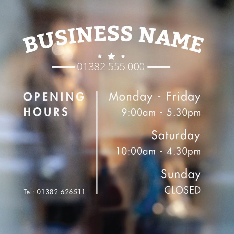 Business Hours Sign - Business Name and Hours of Operation Sign 174
