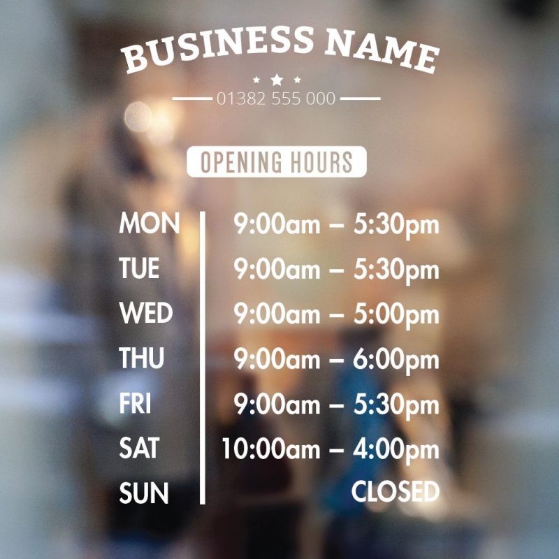 Business Hours Sign - Business Name and Hours of Operation Sign 175