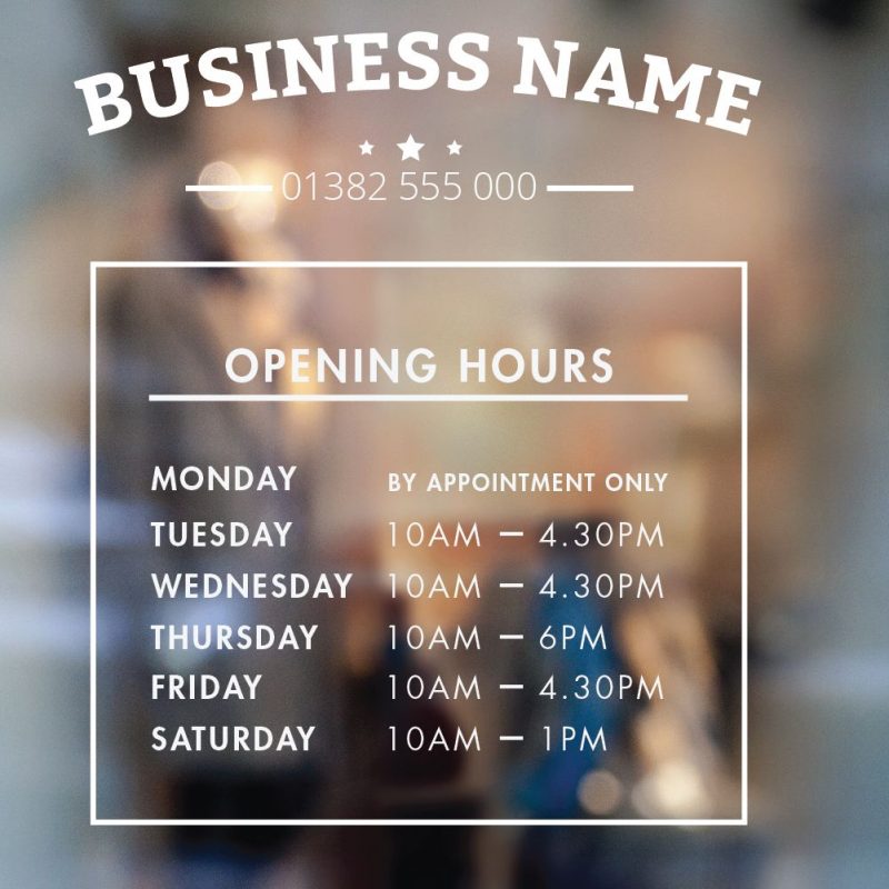 Business Hours Sign - Business Name and Hours of Operation Sign 176